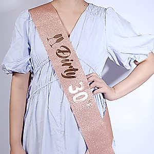 JunyRuny Dirty 30 Birthday Decorations for Her Birthday Sash and Tiara Rose Gold Crown Birthday Gifts for Women 30-Year-Old Happy Birthday Decorations 30th Birthday Party Favor Supplies