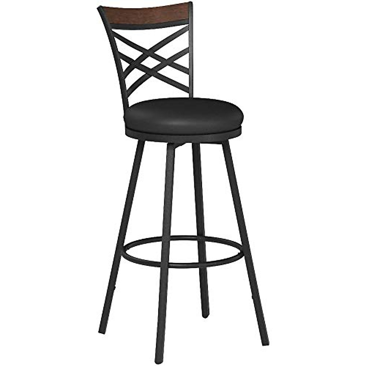 DHP Niam Upholstered Seat Swivel Black PU, Set of 3 Barstool
