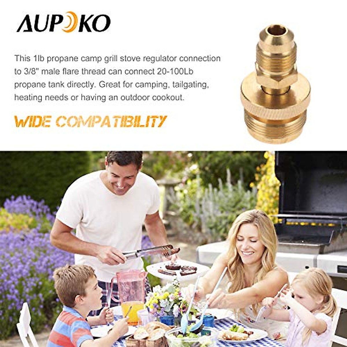 Aupoko 1LB Portable Propane Tank Cansiter Regulator Adapter Connection to 3/8" Male Flare (5/8"-18UNF) Thread, Camping Grill Stove Parts for Heaters, Burner, Cooker