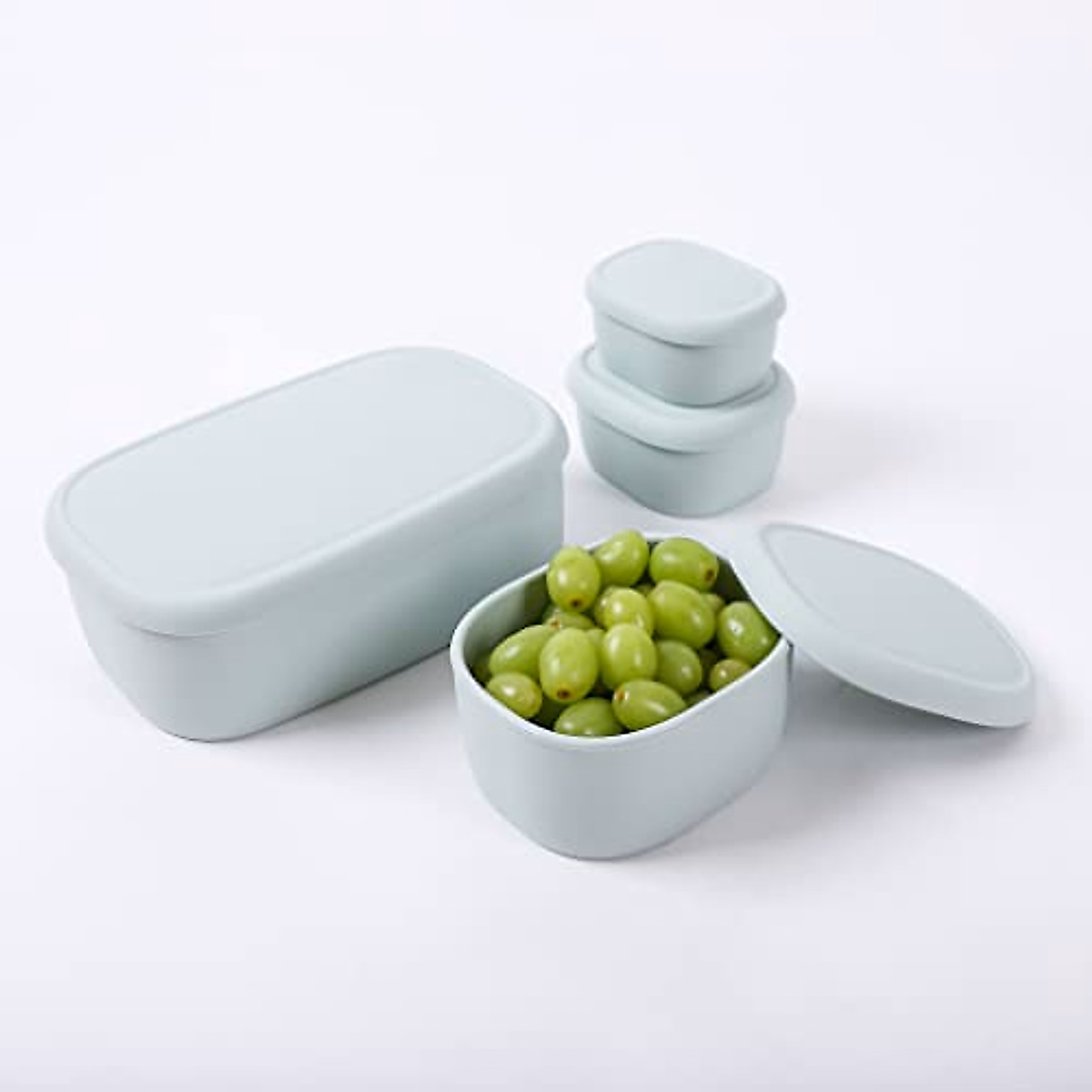 BLUE GINKGO Nesting Silicone Containers - Set of 3 Hard-Shell Silicone Food Storage Containers | BPA Free, Airtight, Dishwasher and Freezer Safe (6.7oz, 10oz, 20oz) - Green
