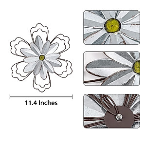 YEAHOME Metal Flower Wall Decor - 11 inch Wall Art Decorations Spring Yard Garden Rustic Farmhouse Home Decor Aesthetic for Bathroom, Bedroom, Kitchen, Outdoor Patio Garden Decor(Galvanized 1)