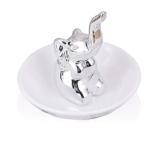 Lependor Lucky Elephant Ring Holder Jewelry Tray for Wedding Christmas Birthday Gifts, Handmade Ceramic Decor Jewelry Small Animal Tray - Silver Elephant