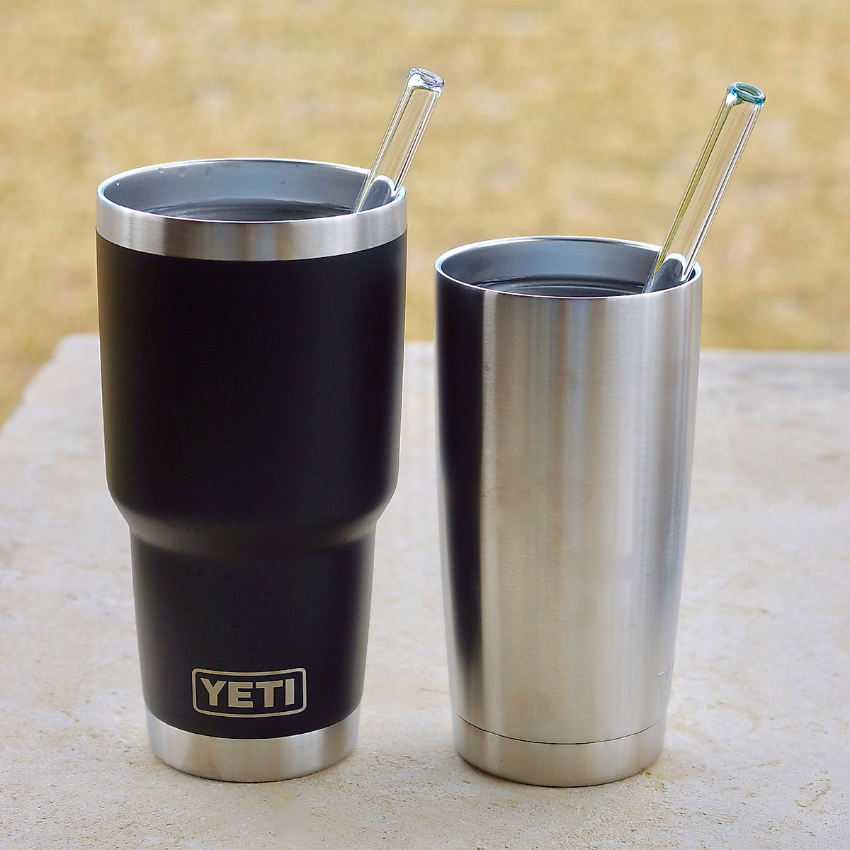 Reusable Clear Glass Straws - Artisanal Colored Tips, Wide Flow for Smoothies, Juices, Frozen Drinks, Milkshakes, Tea - Portable Travel Drinking, Long