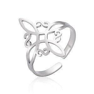 Dreamtimes Witch Knot Ring for Women Stainless Steel Adjustable Open Finger Rings Celtic Quaternary Wiccan Witches Knot Ring Witchcraft Amulet Jewelry Birthday Gift (SILVER)