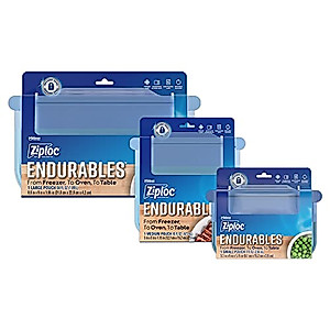 Ziploc Endurables Small, Medium, and Large Pouch, Reusable Silicone Bags and Food Storage Meal Prep Containers for Freezer, Oven, and Microwave, Dishwasher Safe