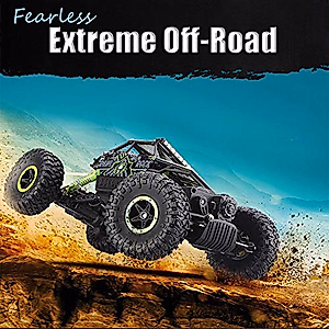 SZJJX Remote Control Car 2.4Ghz RC Cars 4WD Powerful All Terrains RC Rock Crawler Electric Radio Control Cars Off Road RC Monster Trucks Toys with 2 Batteries for Kids Boys Girls Green