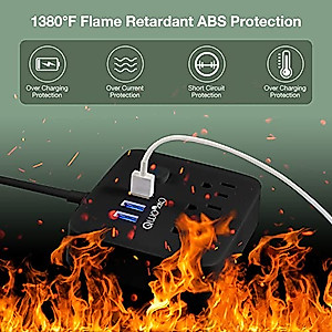 QWOZUEO Power Strip with USB, Outlet Extender with Night Light, 3 Outlet 3 USB Ports Desktop Charging Station, 4 ft Smart Power Strip, Small and Portable Travel Extension Cord for Home Office Hotel