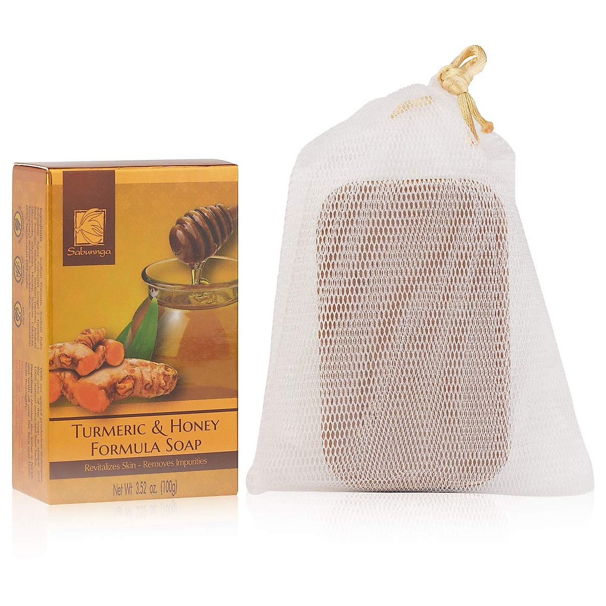 Sabunnga Turmeric Soap Bar - Natural Turmeric Soaps Honey , PH Balance Bars For Face & Body , Fade Dark Spots Gentle Exfoliating