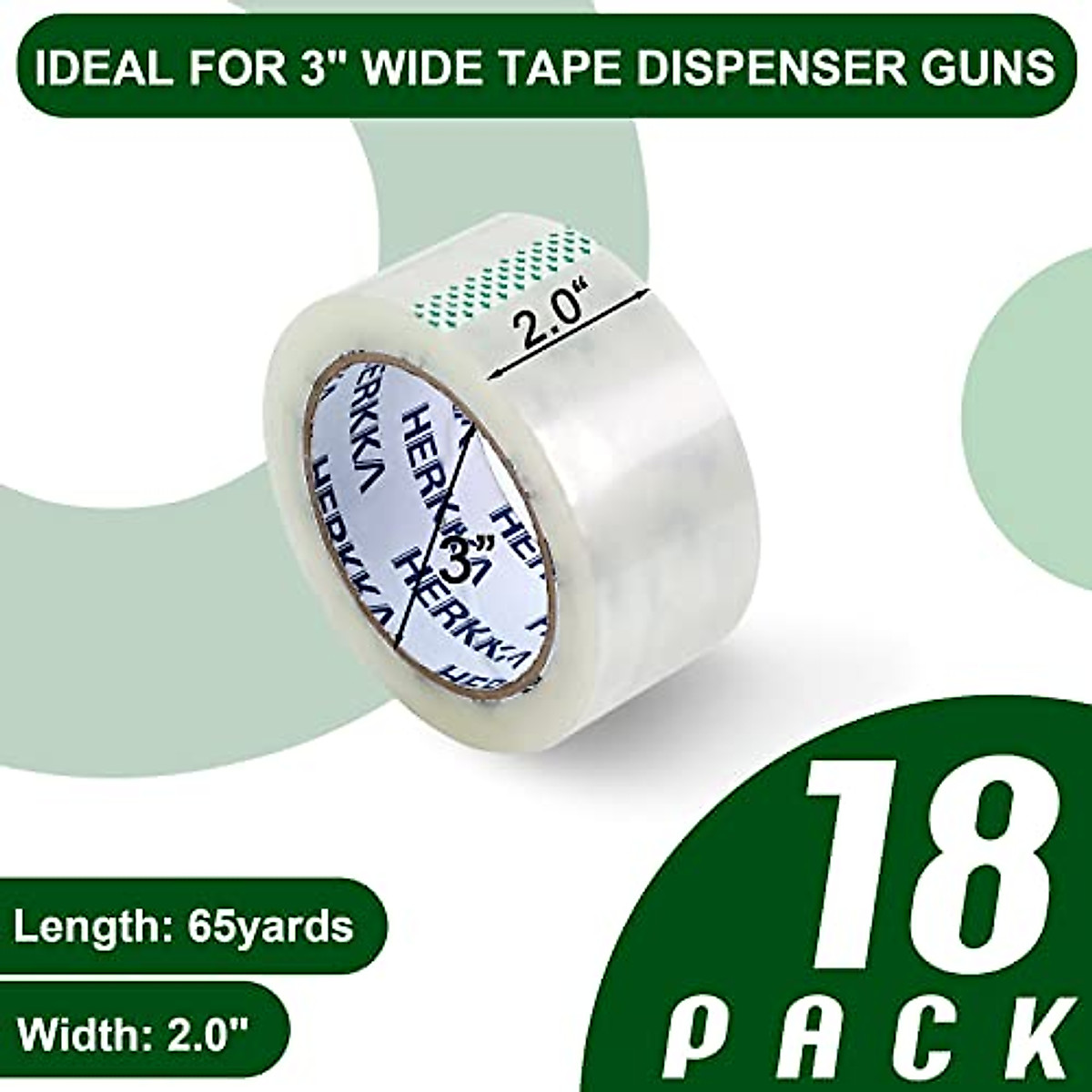 Clear Packing Tape, HERKKA 18 Rolls Heavy Duty Packaging Tape for Shipping Packaging Moving Sealing, Thicker Clear Packing Tape, 2 inches Wide, 65 Yards Per Roll, 1170 Total Yards