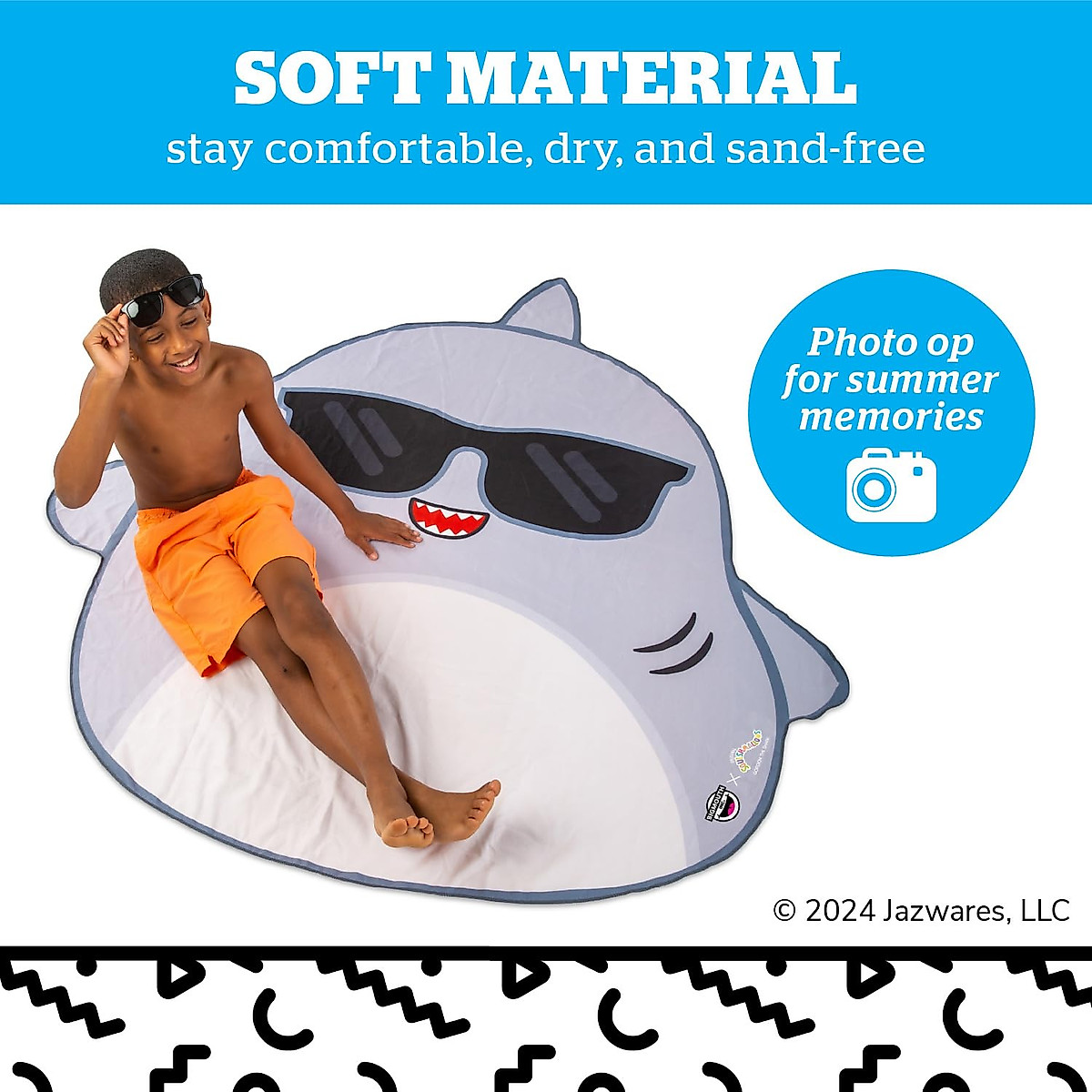 BigMouth x Squishmallows Gordon The Shark Beach Blanket, Large Cute Squishmallow Travel Blanket, Summer Essentials for Kids