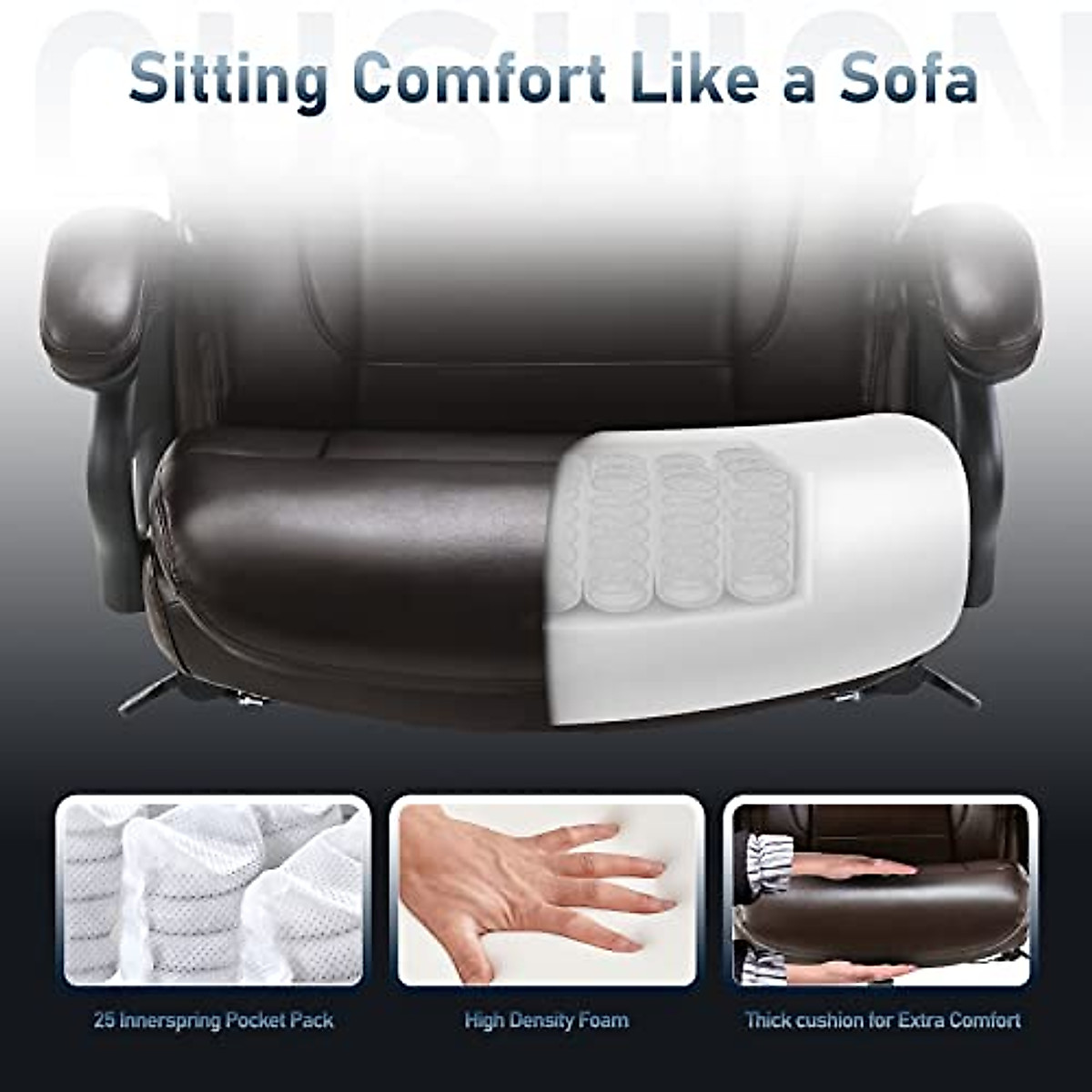 Big and Tall Office Chair 400lbs-Heavy Duty Executive Desk Chair, High Back Ergonomic Leather Computer Chair with Padded Armrests for Heavy People-Brown