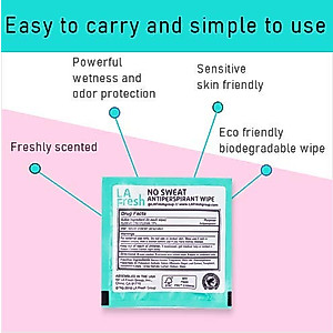 LA Fresh Travel Lite Antiperspirant Wipes Made With Clear Formula, Pack of 50 Individually Wrapped Wipes for Adults, Men And Women Travel Essentials