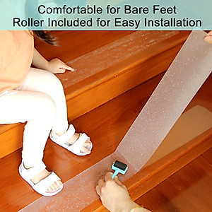 Leyibo Anti Slip Tape Clear Waterproof Outdoor/Indoor with Roller, 4" x 35Ft Non Slip Traction Grip Tape for Bathtubs, Boats, Stairs, Pools, Transparent, Soft, Comfortable for Bare Feet (4" X 35')