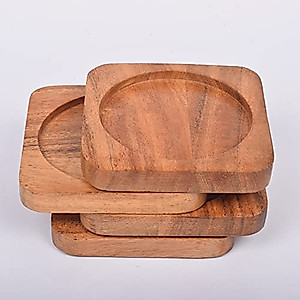 Samhita Acacia Wood Coasters Set Natural Wooden Drink Coasters Set Protects Surfaces from Stains & Scratches (4" x 4" x 0.5", Set of 4)