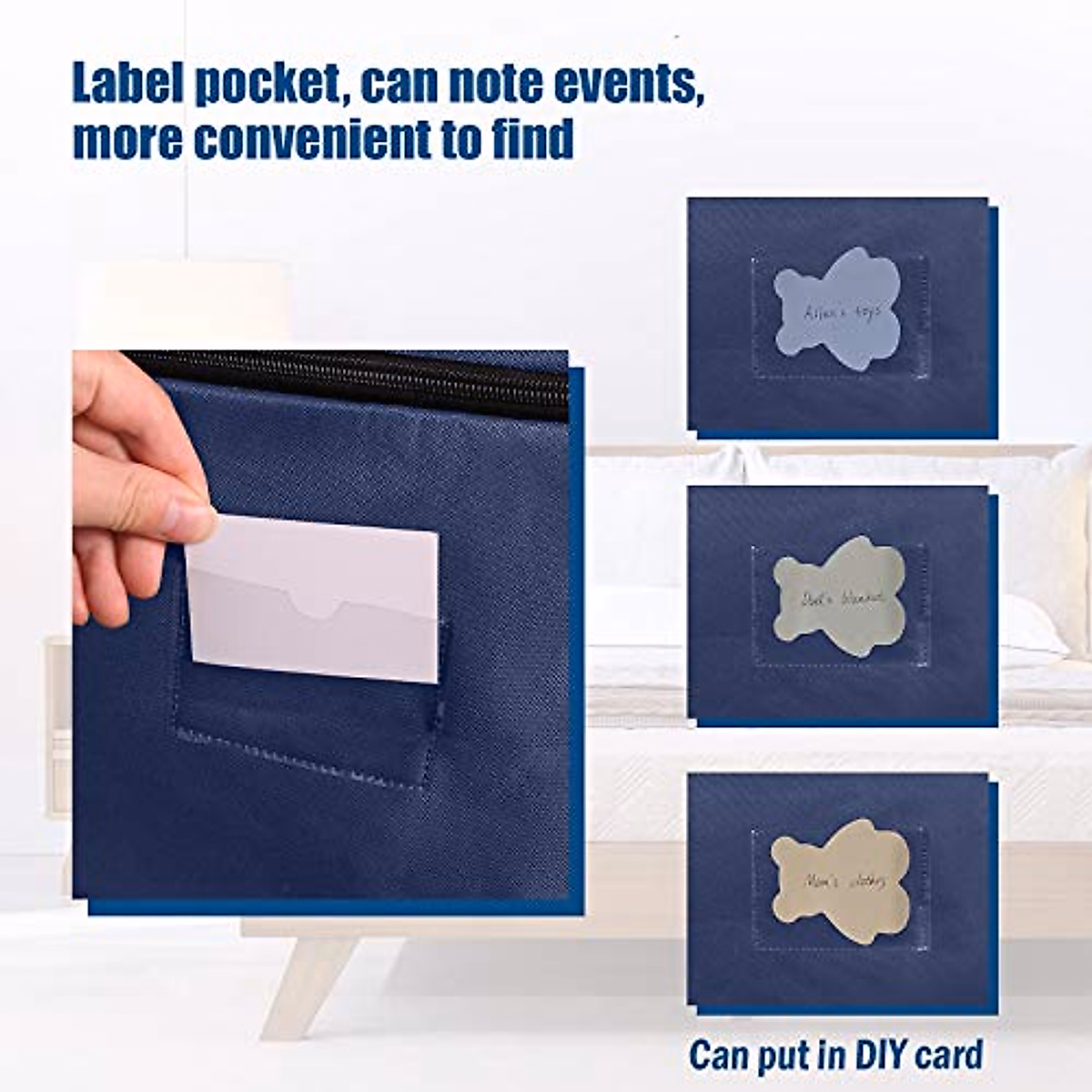 IHOMAGIC Extra Large Storage Bag with Carry Handles, Heavy Duty Storage Containers Clothes Organizers with Sturdy Polyester Fabric, Water Resistant Moving Bag for Bedding, House Moving ,Navy Blue, L