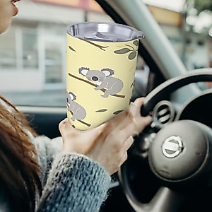 AYCZN Cartoon Koala Leaves 20 OZ Tumbler Stainless Steel Travel Coffee Mug, Cute Insulated Water Bottle with Lid and 2 StrawsLeakproof Thermal Cup