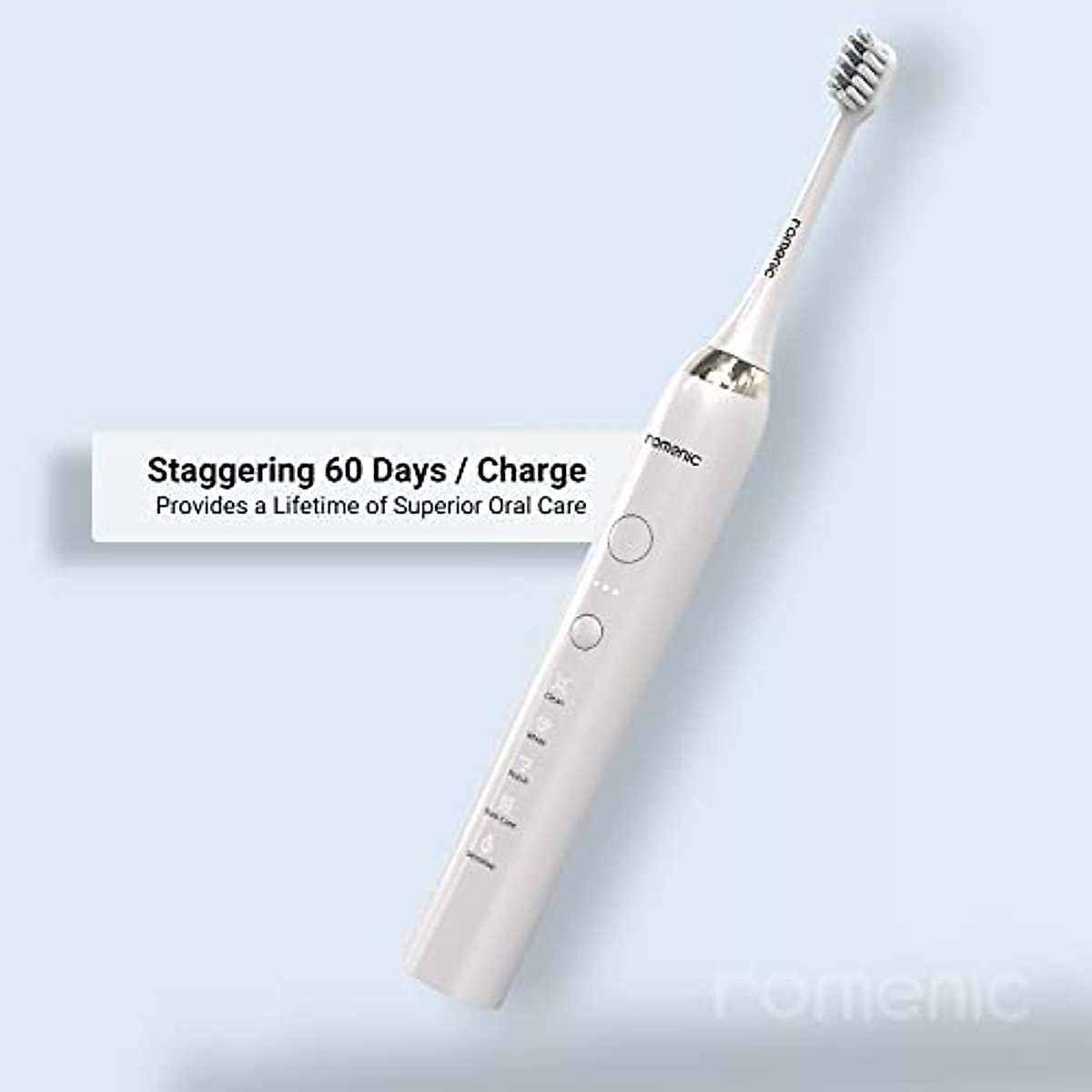 ROMENIC Electric Toothbrush, Sonic Toothbrush for Adults, 5 Modes and High-speed 48,000 VPM Motor, One Charge for 60 Days, Recommended Travel Toothbrush Set with Replacement Brushheads and Travel Case