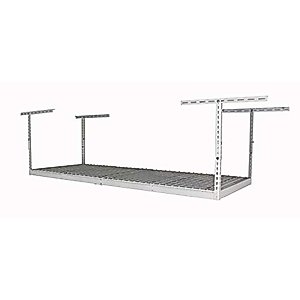 SafeRacks – 3x8 Overhead Garage Storage Rack - Height Adjustable Steel Overhead Storage Rack - 500 Pound Weight Capacity (White, 18"-33")