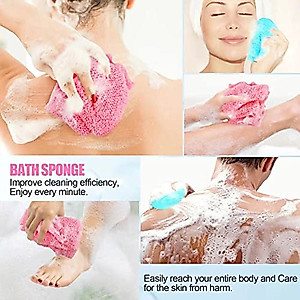 2 Pcs African Net Sponge, African Exfoliating Clean Bath Sponge, Bath Bath Towels,Nylon Net,Wash Cloths,Back Scrubber for Shower, Suitable for Daily use (Lake Blue Pink)