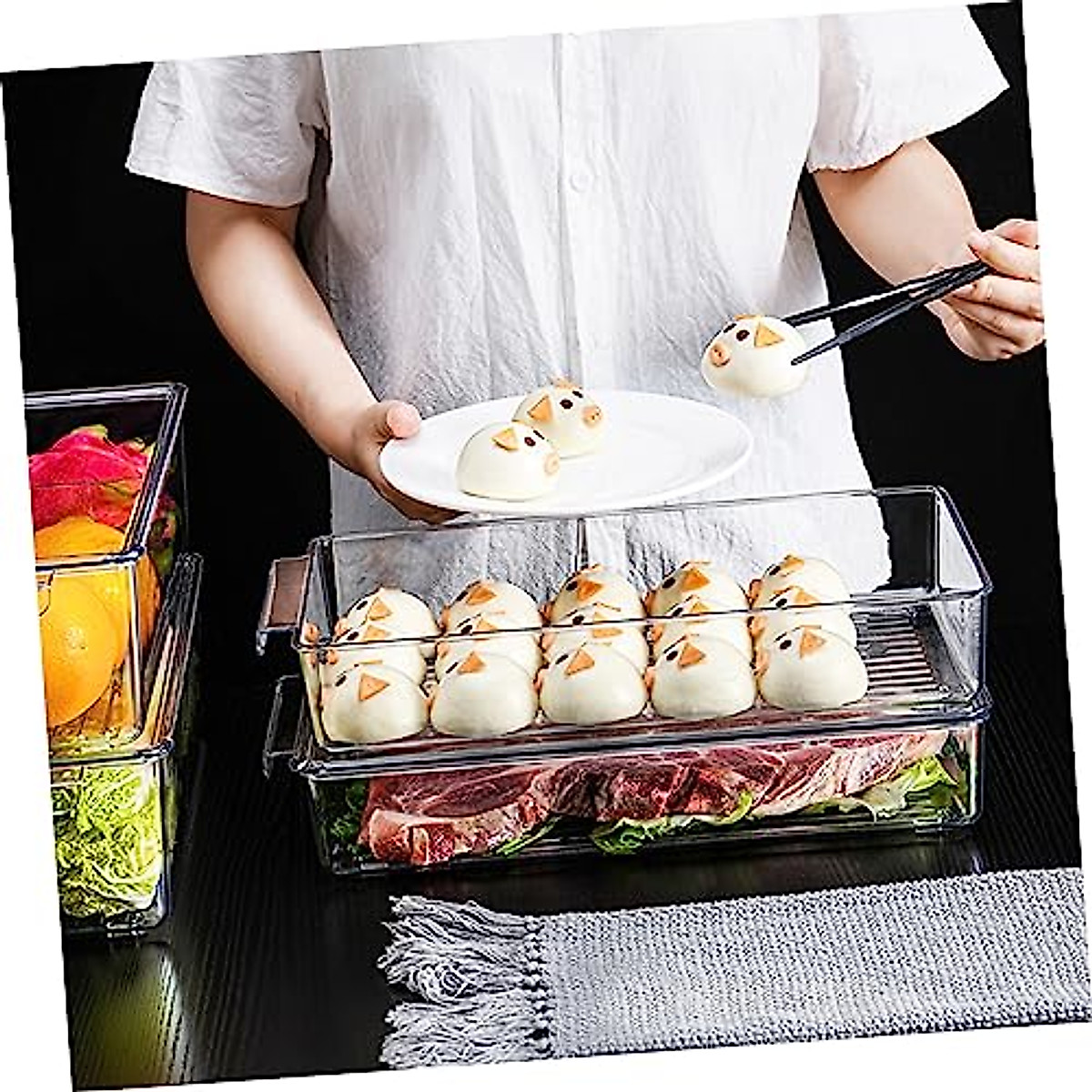 CIYODO Freezer Storage Organizer 5 Compartment Food Containers Lids for Refrigerator