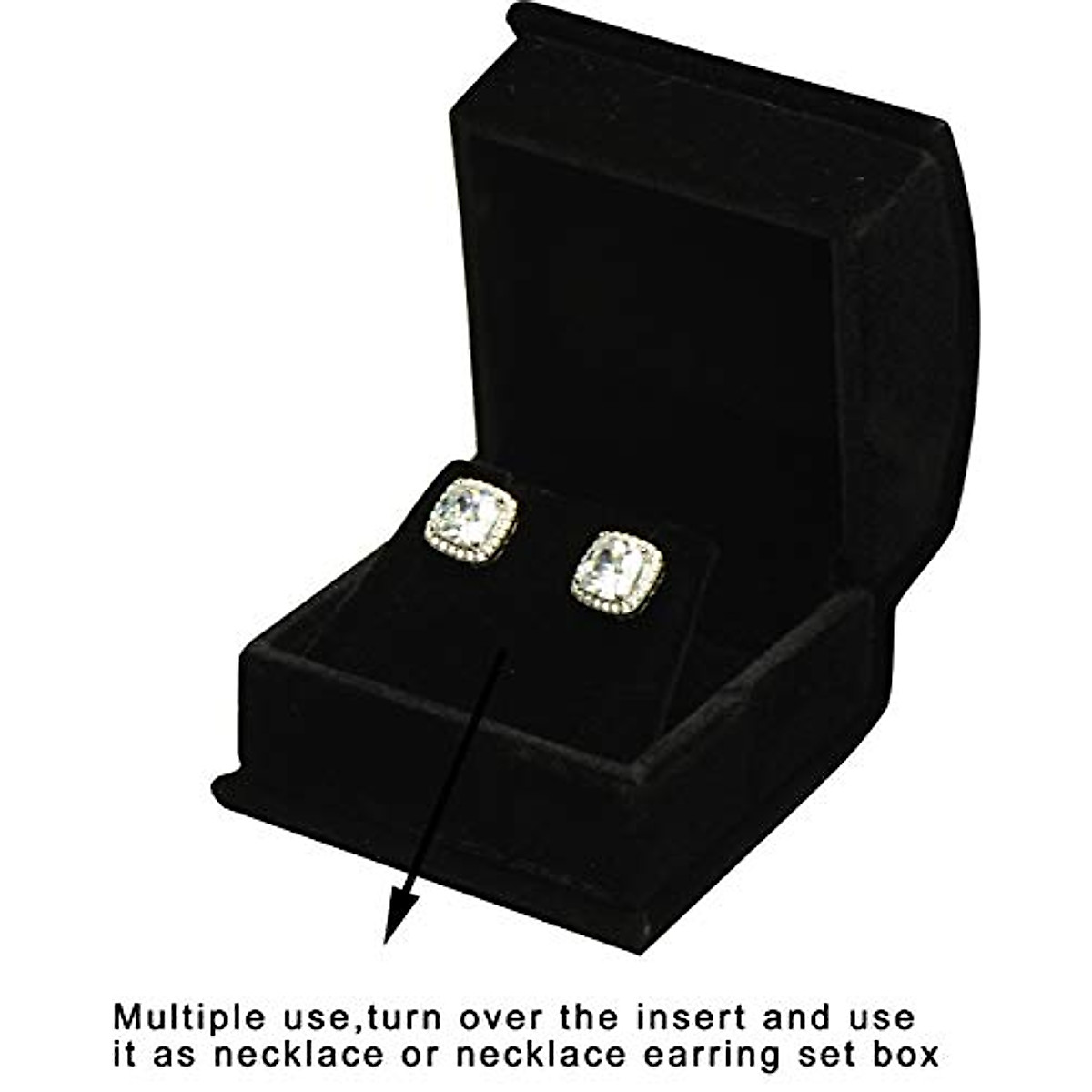 Black Color Luxury Velvet Multiple Use Earring Necklace Pendant Jewelry Gift Box for Wedding, Birthday, Valentine' Day, Mother's Day, Christmas...Comes with an Extra Individual White Packer Box Size 2.15〞(W)*2.15〞(D)*1.65〞(H)( Jewelry not included)