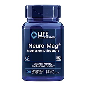 Life Extension Neuro-Mag Magnesium L-Threonate, 90 Vegetarian Capsules Ultra-Absorbable Magnesium - Memory, Focus & Overall Cognitive Performance Boost - Non-GMO, Gluten-Free