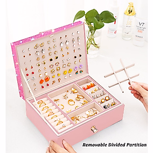 QBestry Jewelry Box for Earrings for Girls Jewelry Organizer Box Earring Holder Organizer for Girls Earring Box Jewelry Box Stud Earring Organizer for Girls Earring Jewelry Boxes for Women Pink Bling