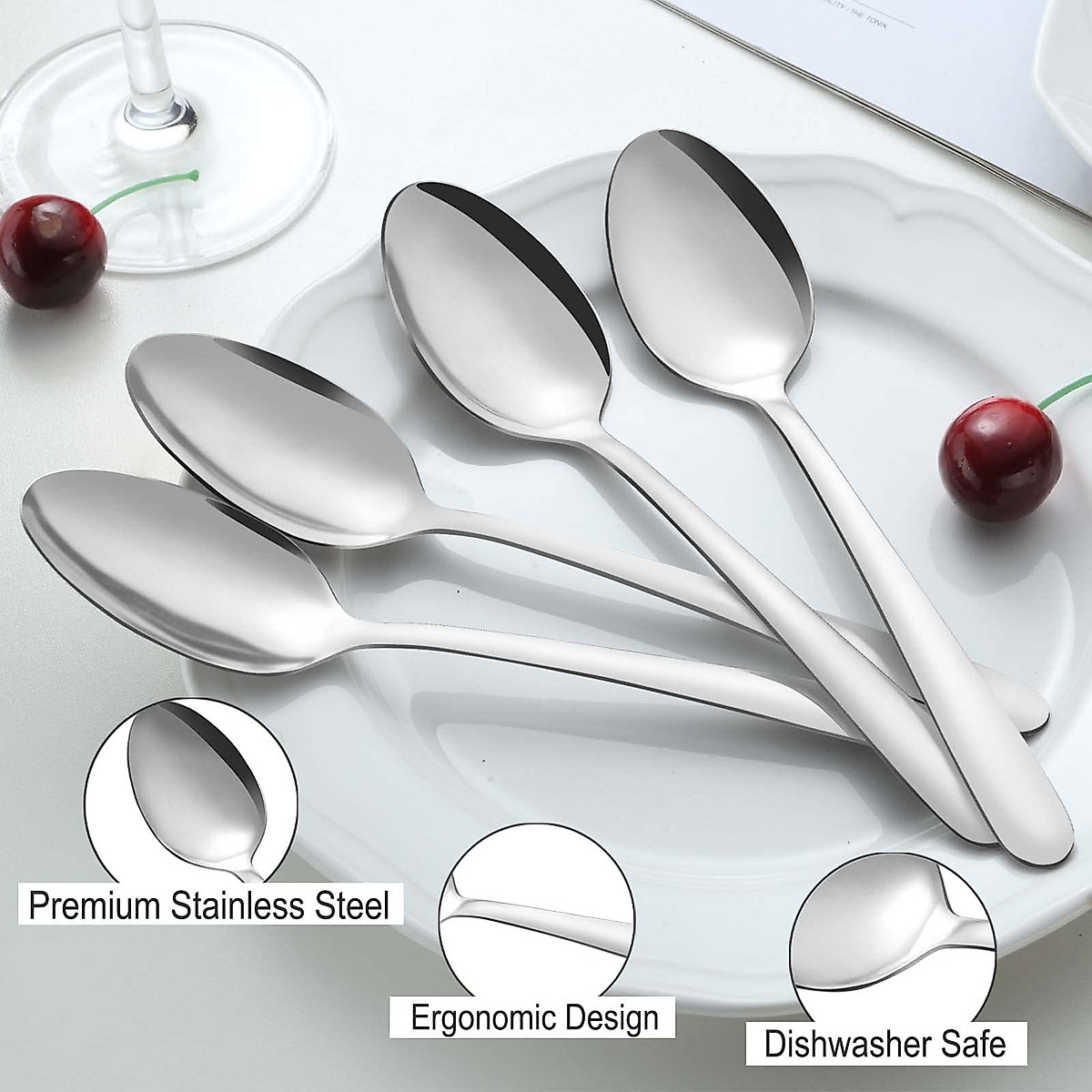 60 Pieces Dinner Spoons (7.4 inches) and Teaspoons (6.2 inches), Pleafind Spoons Silverware and Teaspoons, Contains 24 Pieces Spoons and 36 Pieces Teaspoons, Use for Home, Kitchen, Restaurant