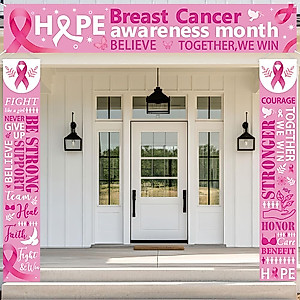 AIBIIN Breast Cancer Awareness Decorations Set Pink Ribbon Breast Cancer Awareness Fence Banner Porch Banner Kit Breast Cancer Door Banner Decorations Breast Cancer Awareness Party Supplies