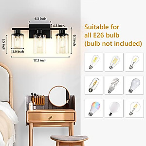 RyaHQ Bathroom Light Fixtures Over Mirror Bathroom Vanity Light Fixture 3 Light Vanity Lights for Bathroom Vanity Lighting Fixtures Wall Sconce Wall Lamp Wall Light Fixtures Black