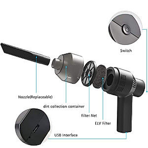 HONKYOB [Upgrade] Mini Vacuum Cordless Vacuum Keyboard Cleaner Mini Computer Vacuum Rechargeable Desk Vacuum for Cleaning Dust,Hair,Crumbs,Eraser Scrap,Cigarette Ash,Laptop,Pet House，Sewing Machine