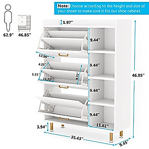 LITTLE TREE Shoe Cabinet, Freestanding Shoes Storage Cabinets with 3 Flip Drawers and Open Shelves for Entryway