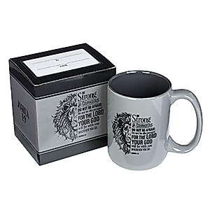 Christian Art Gifts Men's Coffee Cup w/Scripture, Be Strong & Courageous, Gray, 14oz