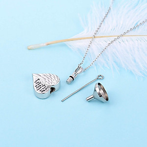 Jinlou Urn Necklace for Ashes Sterling Silver Forever in My Heart Cremation Jewelry for Women (1 Angel Wings urn)