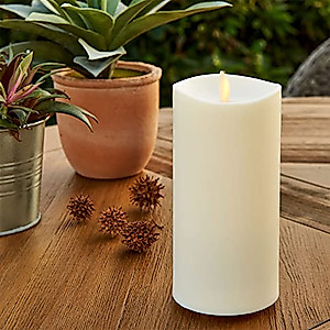 Luminara Set of 2 Outdoor Moving Flame Pillar (IPX4) with Remote Control, Flameless LED Candle, Melted Edge, Smooth Matte Finish, Timer, Ivory 3.25" x 5.5" and 6.5"
