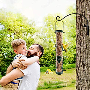 MIXXIDEA Bird Feeder Tube Hanging Feeders, 6 Port Wild Bird Feeders Premium Hard Plastic with Steel Hanger Weatherproof and Water Resistant Great for Attracting Birds 18.2 Inches Large (Dark Green)