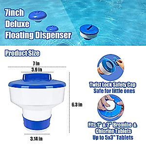 Pool Chlorine Floater,Pool clorination Tablets Dispenser,Chlorine Tablets for Above Ground Pool,Fit 3" Chlorine Tablets (Blue)