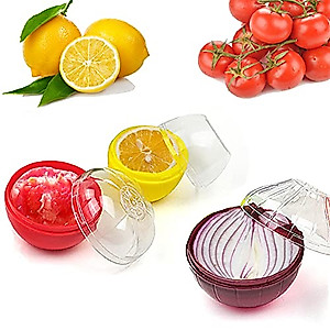 Fruit and Vegetable Storage Containers for Fridge 4 Piece Set, Onion, Lemon, Tomato and Avocado Saver / Holder / Keeper