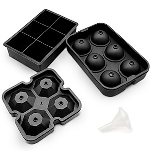 Silicone Ice Tray Molds for Freezer with Lid (set of 3) Sphere Ice Ball maker, Diamond Ice Maker, Ice Cube Mold for Whiskey, Bourbon, and Cocktail Drinks, Reusable, BPA Free