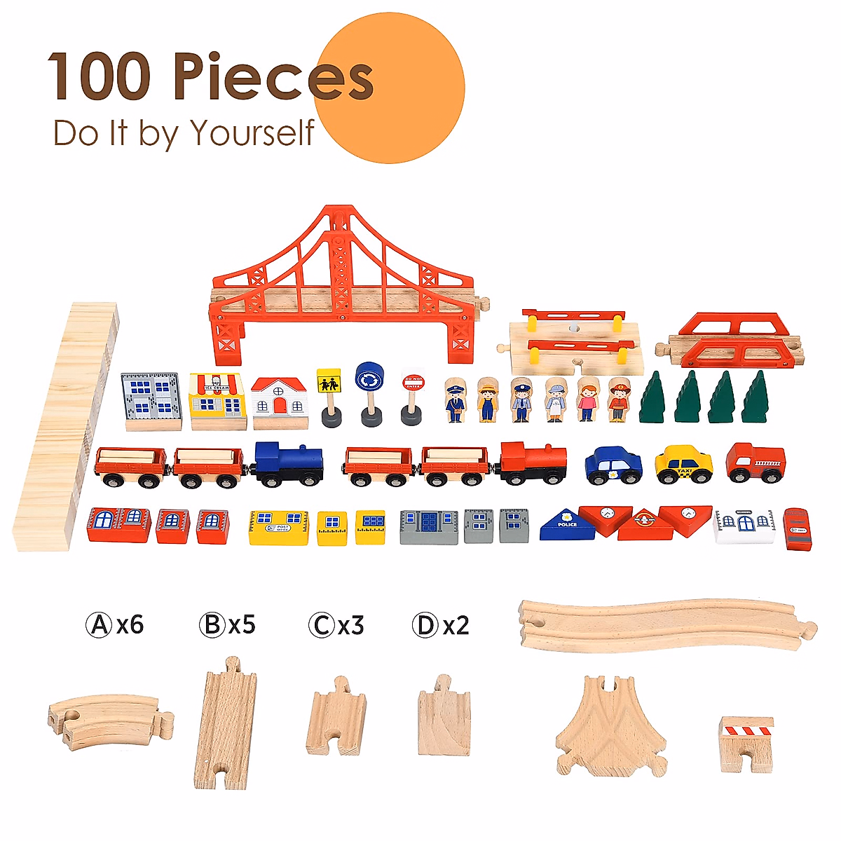 HONEY JOY Train Table, Wooden Kids Activity Table with Storage Drawer, 100 Multicolor Pieces, Tracks, Trains, Cars, Toddler Train Table Set, Gift for Boys Girls Age 3+, Natural