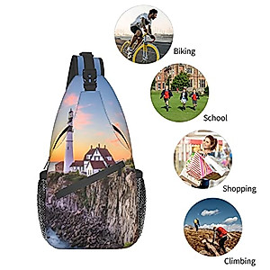 Crossbody Sling Backpack Light Lighthouse Portland Maine Usa Waterproof Daypack For Travel Hiking Gym Sport Outdoor
