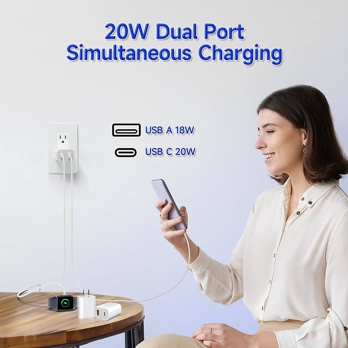 Auczh USB-C Charger Block, 20W Fast Charging, Compatible for Watch Series 9/8/7/SE, iPhone 14/13, 2 Pack