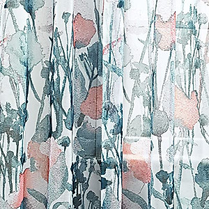 Lush Decor Zuri Flora Sheer Window Curtain Panel Pair, 84" Long x 38" Wide, Blue & Coral