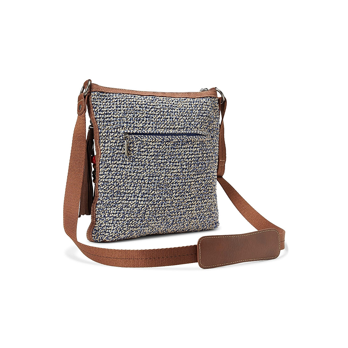 The Sak Lucia Crossbody Bag in Crochet, Convertible Purse with Adjustable Strap, Denim Static