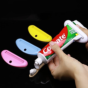So Nice Toothpaste Tube Squeezer Dispenser-4 Pack Colors Toothpaste Clip,Toothpaste Squeeze roll,Tube Squeezer Tool Dispenser！(White, Pink, Yellow,Blue)