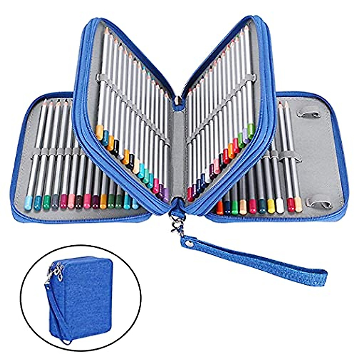 Gullor Large Capacity 3 Layers Pencil Bag Pencil Holder Organizer - 78 Slots for Colored Pencils, Blue