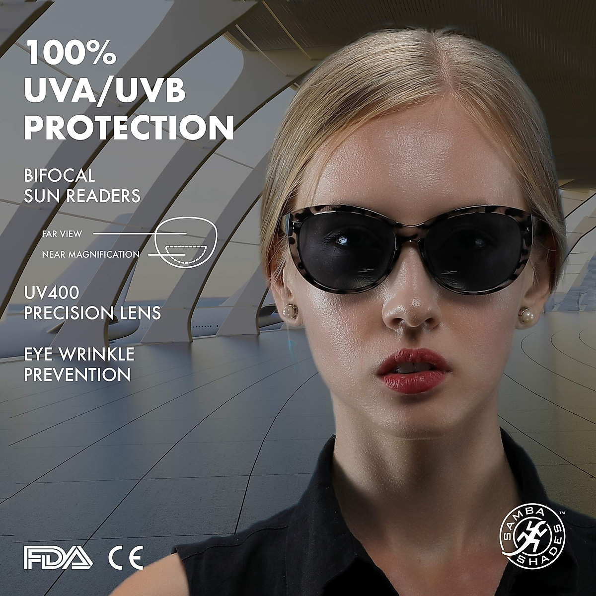 SAMBA SHADES Reader Sunglasses for Women Bifocal for Reading Under the Sun Cateye Glasses Black Tortoise 2.00