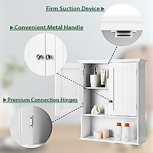 Bathroom Wall Cabinet Mounted with 2 Doors and Adjustable Shelves, 24" x 28" Wooden Medicine Cabinet Over Toilet Storage Wall Hanging Cabinets for Bathroom Bedroom Kitchen Laundry Room