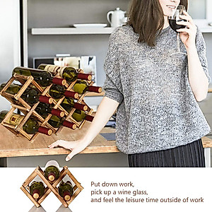 Meltset M Wooden Wine Rack Foldable Wine Holder Tabletop 3 Bottles Small Wine Storage Stand Natural Solid Wood Wine Bottle Cube Organizer Display Shelf for Home Kitchen Cabinet Bar Cellar