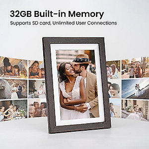 BIHIWOIA Digital Picture Frame Digital Photo Frame, Frameo Digital Frame WiFi 10 Inch,Touch Screen, 16GB Storage, Send Pictures and Videos to The Digital Frame from Anywhere (Brown)